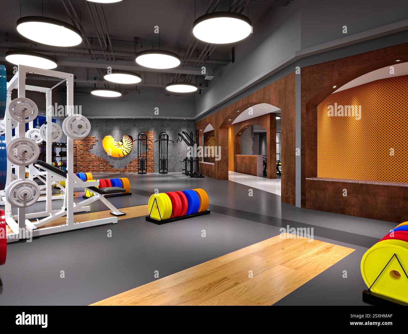 3d render gym yoga fitness center Stock Photo - Alamy