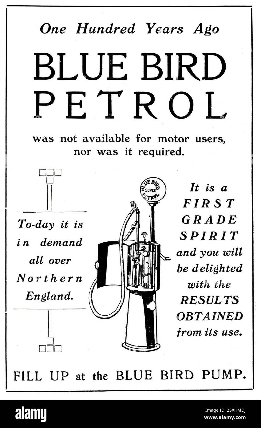 Vintage advert for Blue Bird petrol for motor vehicles, 1925 Stock ...