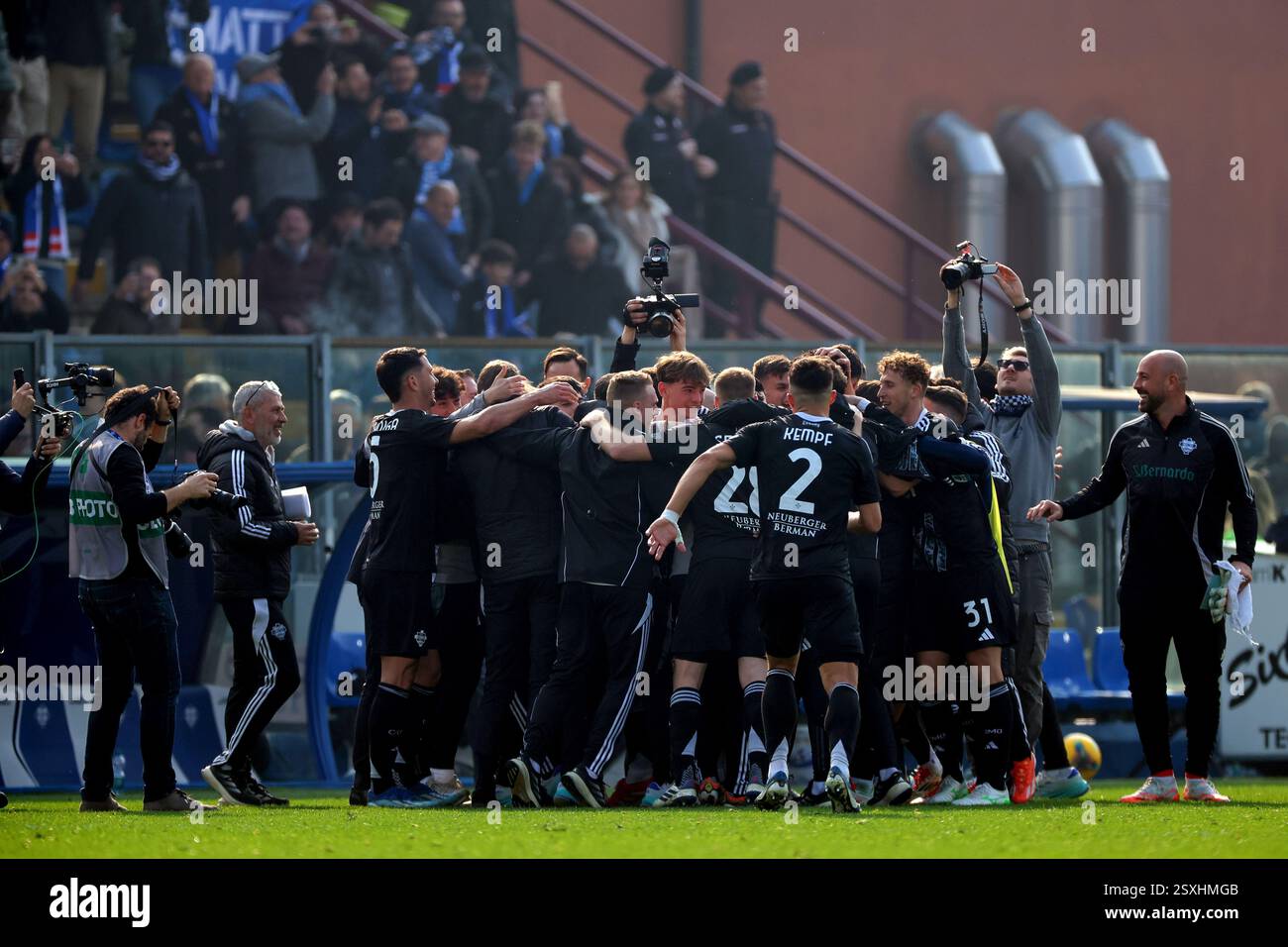 Como, Italy. 23rd Feb, 2025. Como 1907 players and staff celebrtae the ...