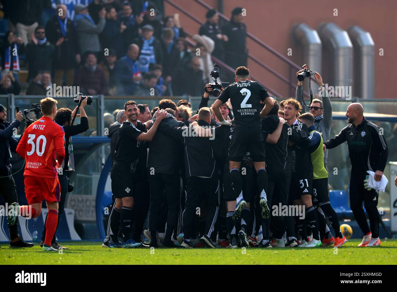 Como, Italy. 23rd Feb, 2025. Como 1907 players and staff celebrtae the ...