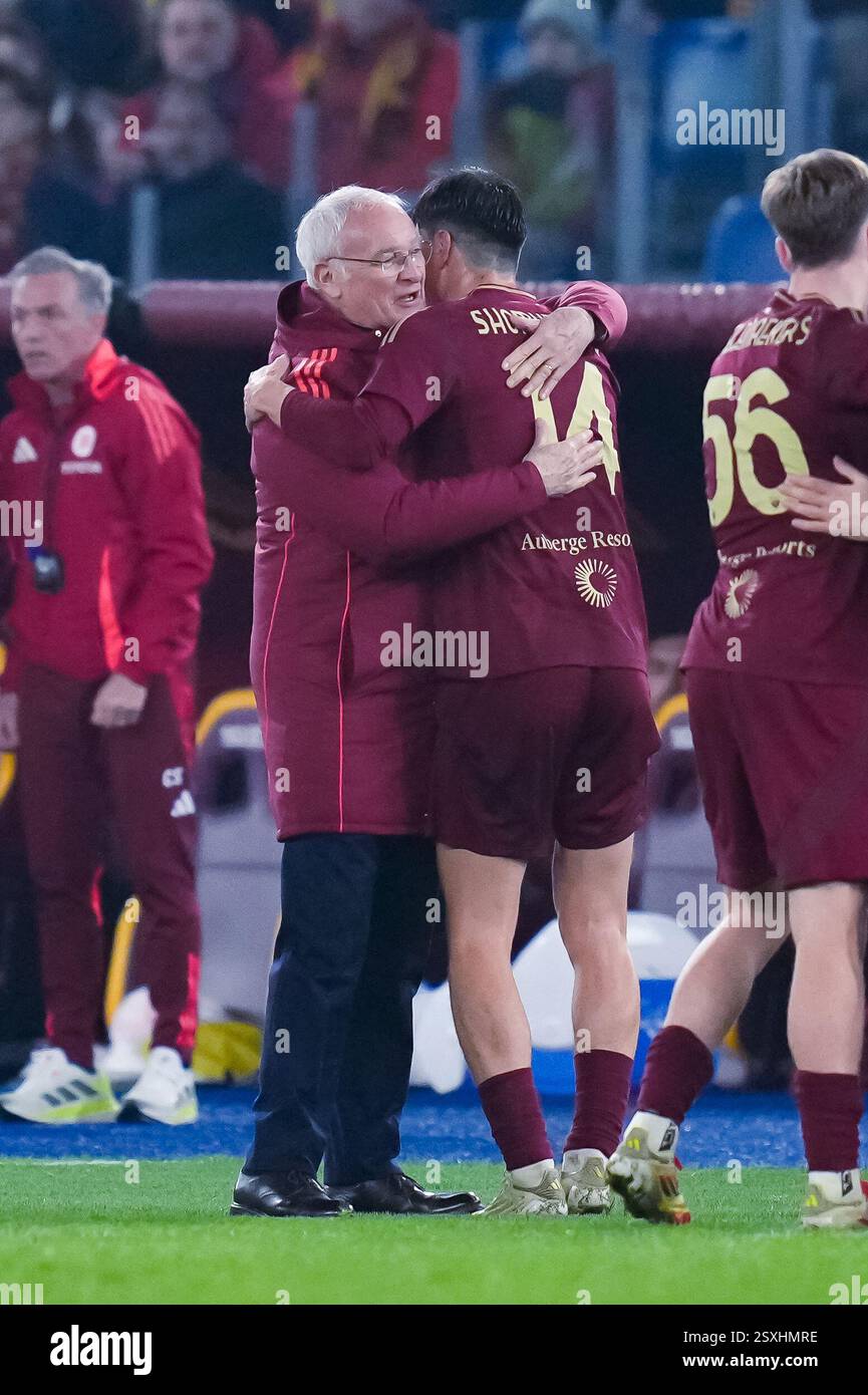 Rome, Italy. 24th Feb, 2025. Claudio Ranieri head coach of AS Roma hugs ...