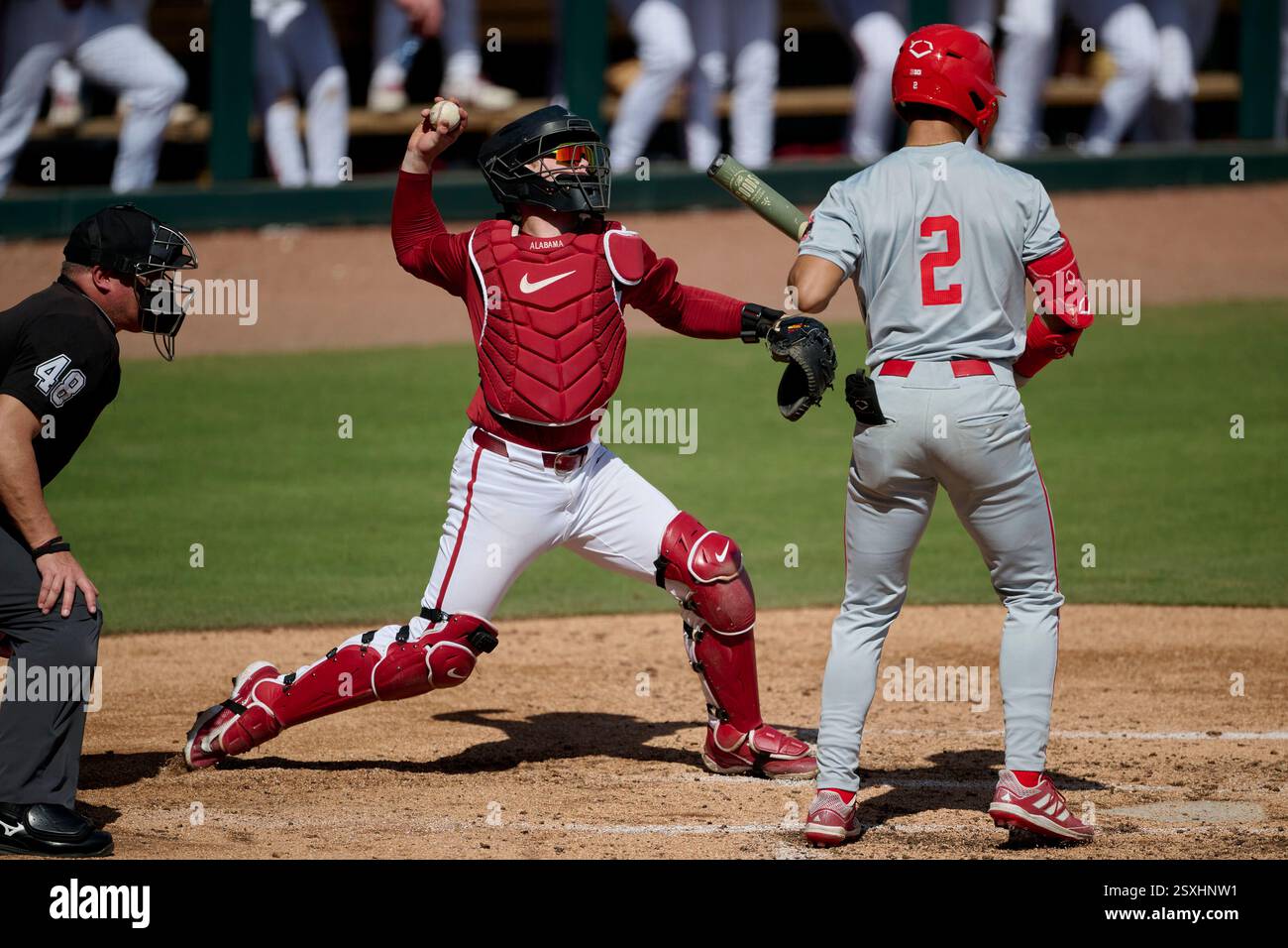 Alabama Crimson Tide catcher Brady Neal (10) looks to throw down to ...