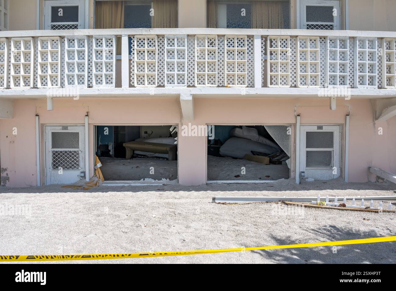 Sarasota, Florida, USA - 02-20-2025: Storm surge, water, weather damage ...