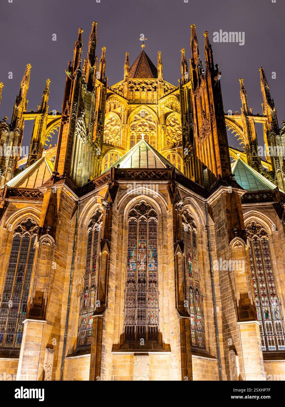 Intricate details of the rear facade of St Vitus Cathedral at Prague ...