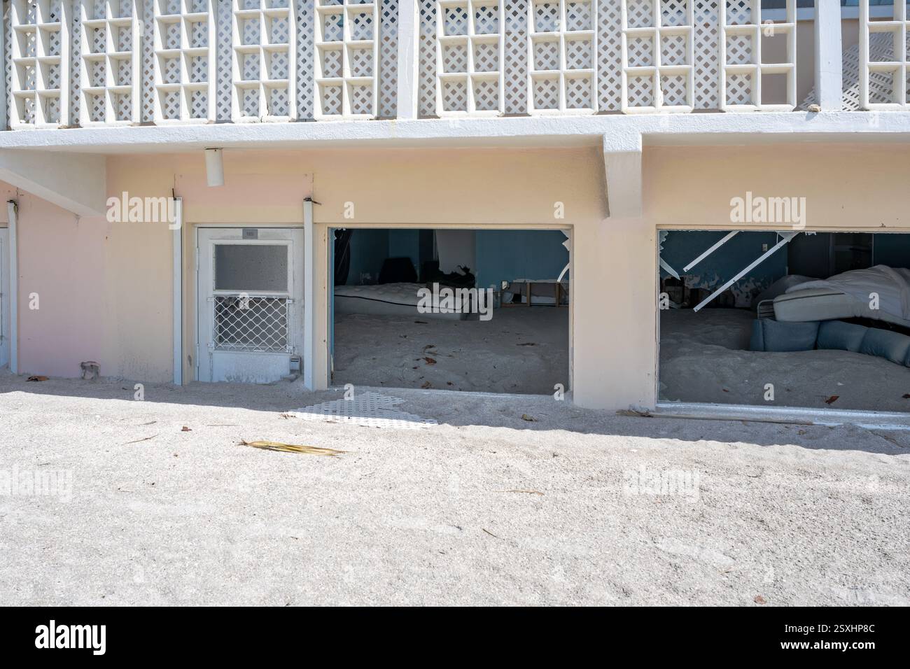Sarasota, Florida, USA - 02-20-2025: Storm surge, water, weather damage ...