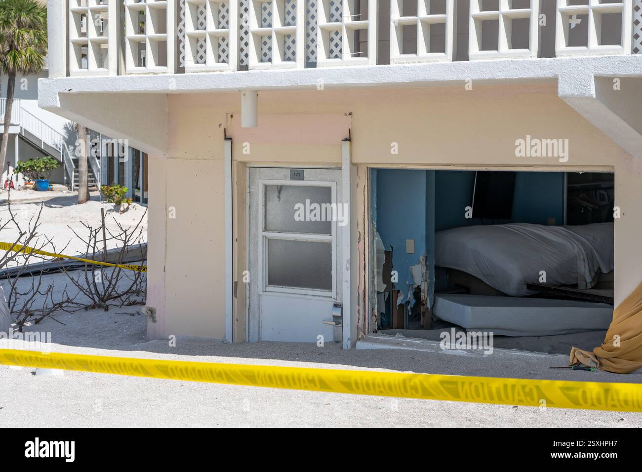 Sarasota, Florida, USA - 02-20-2025: Storm surge, water, weather damage ...