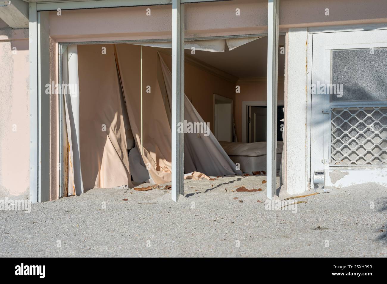 Sarasota, Florida, USA - 02-20-2025: Storm surge, water, weather damage ...