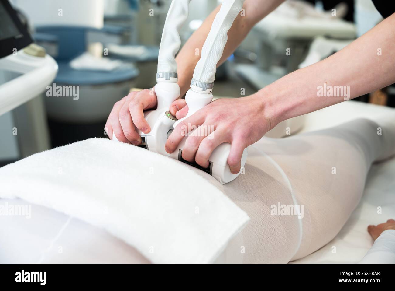 Innovative body contouring treatment at a wellness center during a spa ...