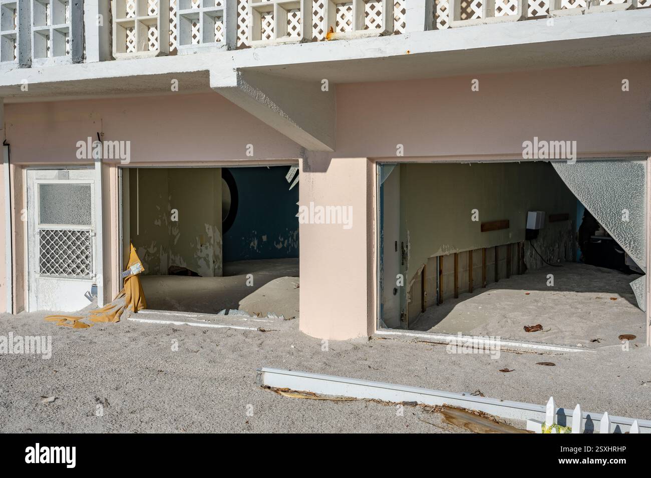 Sarasota, Florida, USA - 02-20-2025: Storm surge, water, weather damage ...