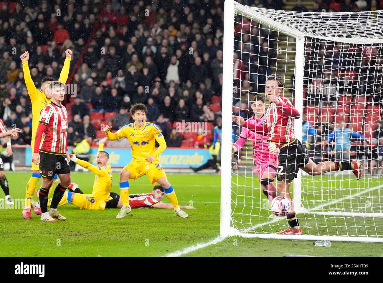 Leeds United's Ao Tanaka scores their side's second goal of the game ...