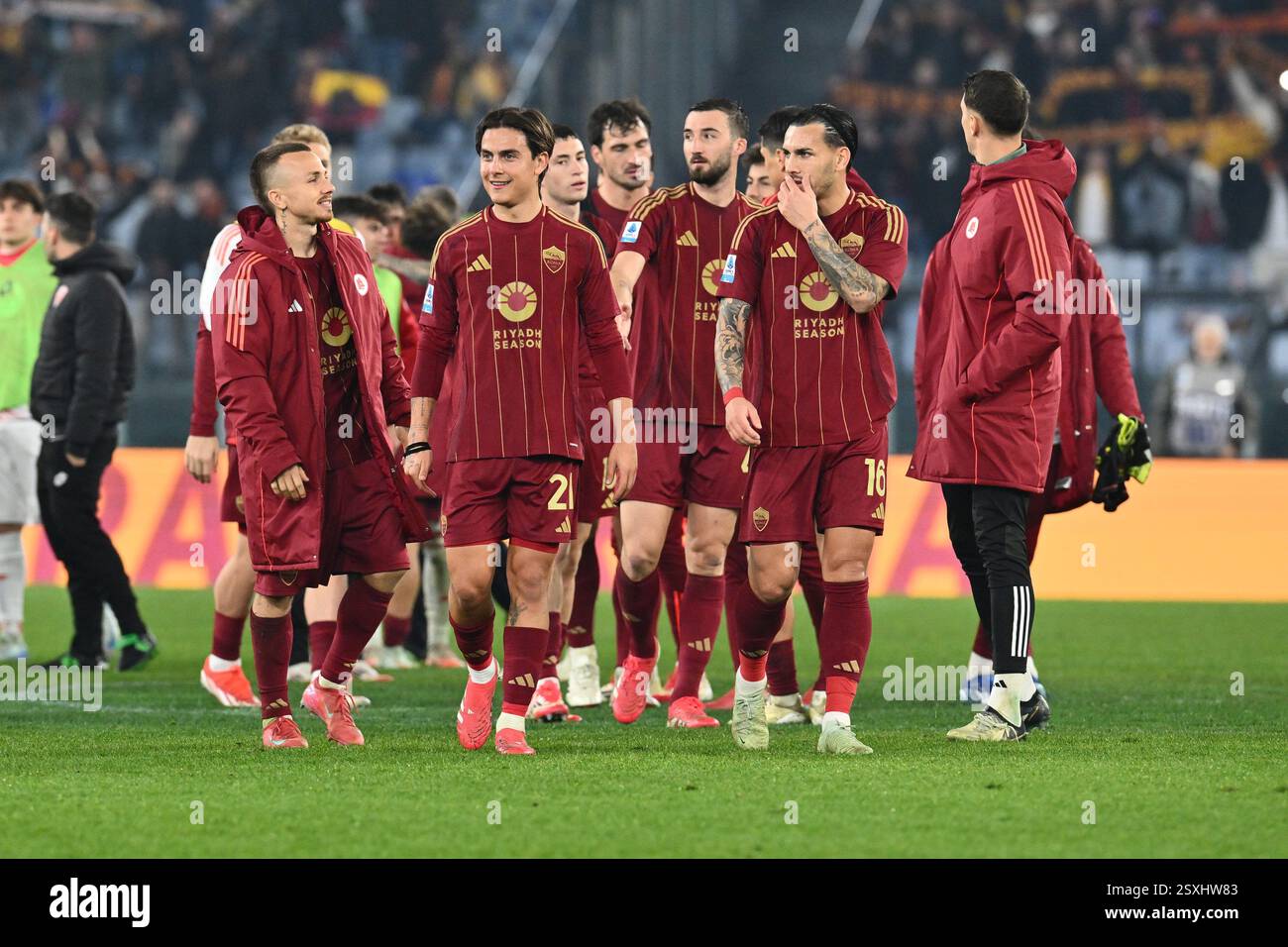 A.S. Roma players are greeting the fans during the 26th day of the ...