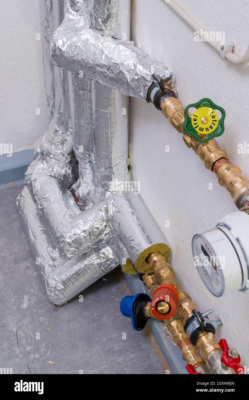Insulated Heating Pipes with Control Valves and Energy Meter Stock ...