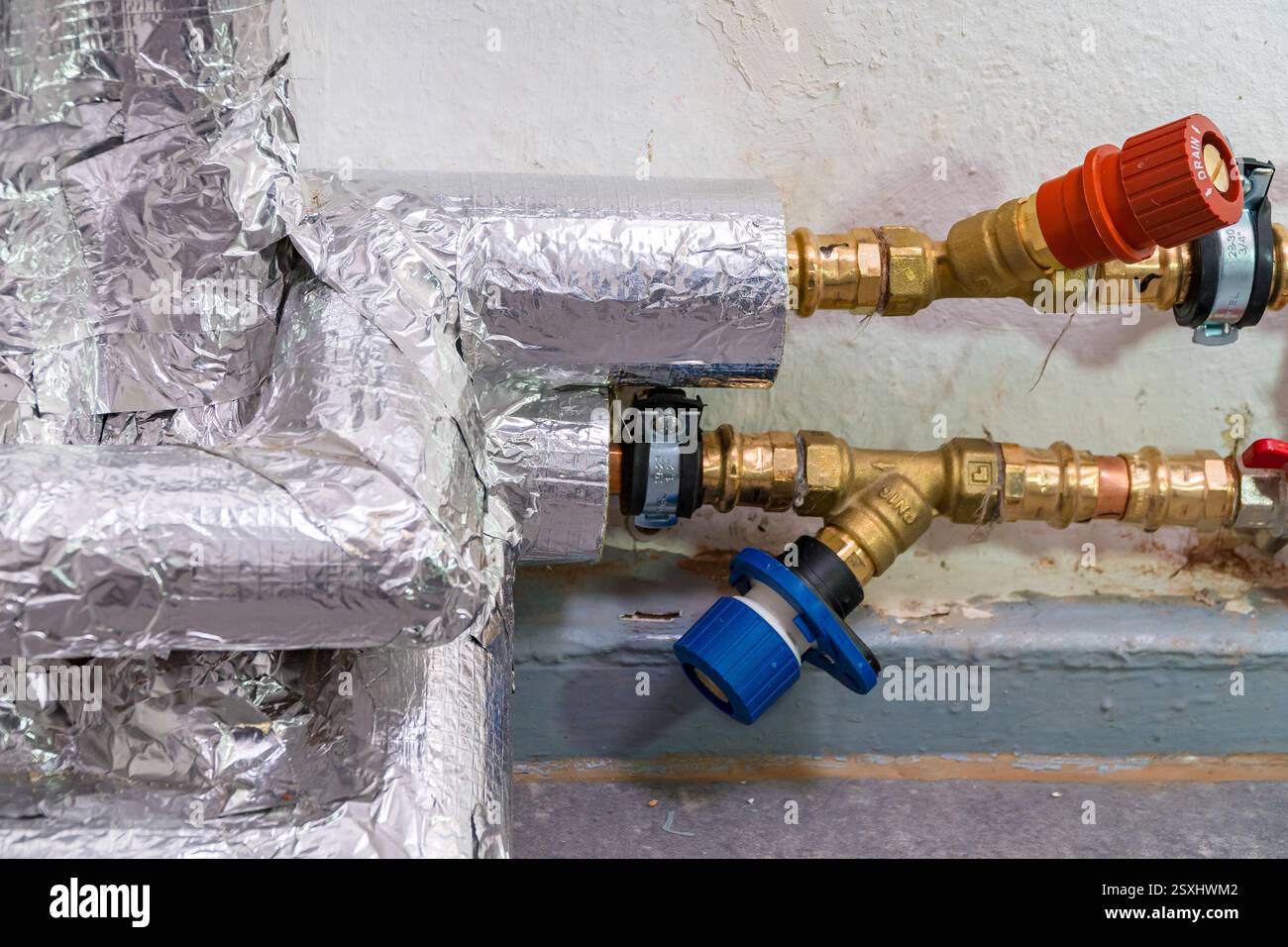 Thermally Insulated Heating Pipes with Brass Valves – Detail View Stock ...