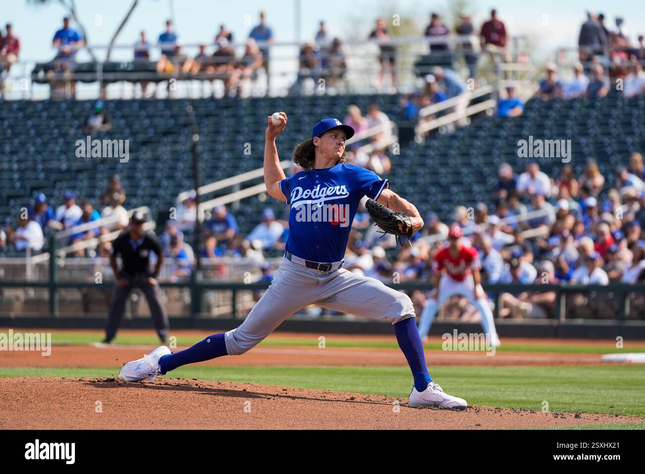 Los Angeles Dodgers starting pitcher Tyler Glasnow throws during the ...
