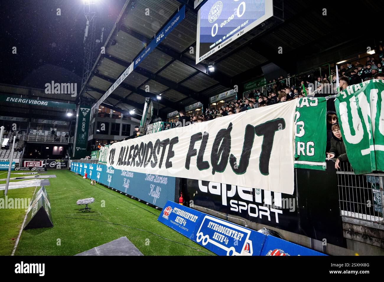 Viborg, Denmark. 24th Feb, 2025. Banner in memory of Erna Pedersen who ...