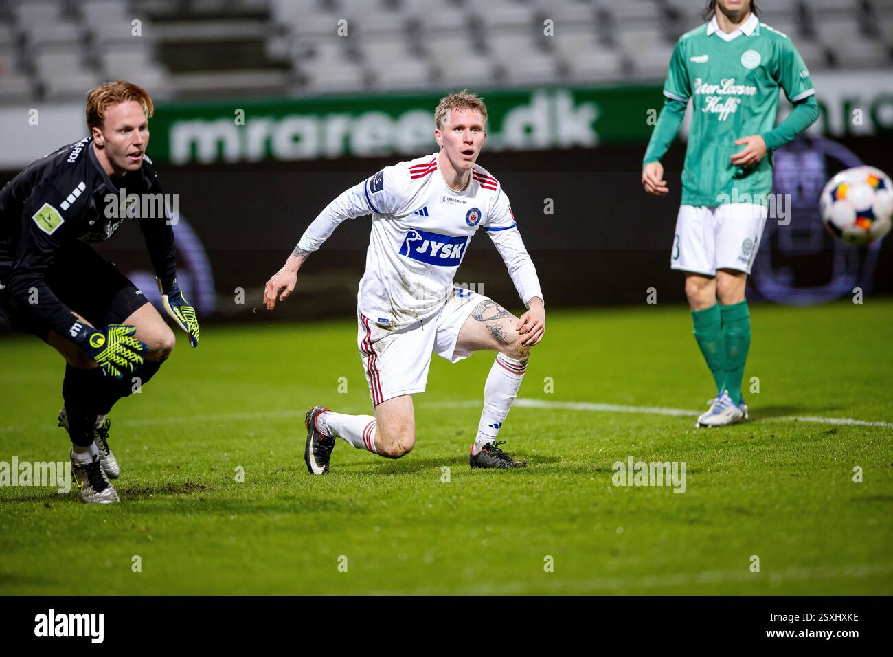 Viborg FF's Lucas Lund Pedersen (1) and Silkeborg IF's Andreas Poulsen (2) during the Superliga ...