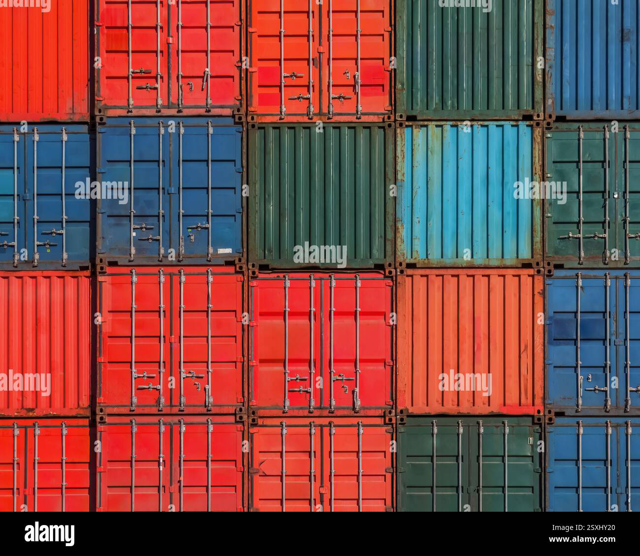 Background grid pattern of a wall of cargo shipping containers Stock ...