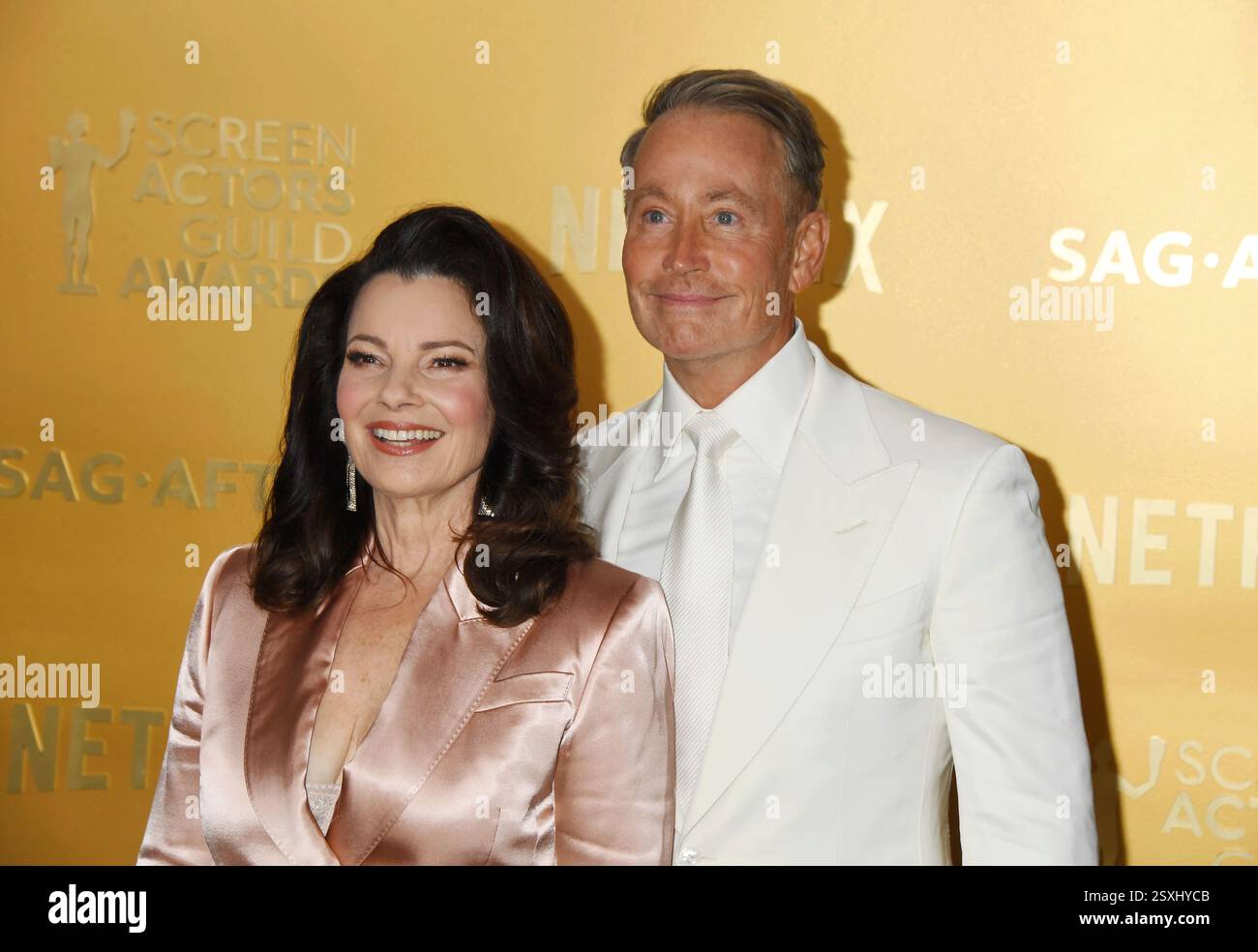 LOS ANGELES, CALIFORNIA - FEBRUARY 23: (L-R) Fran Drescher, President, SAG-AFTRA and Peter Marc ...