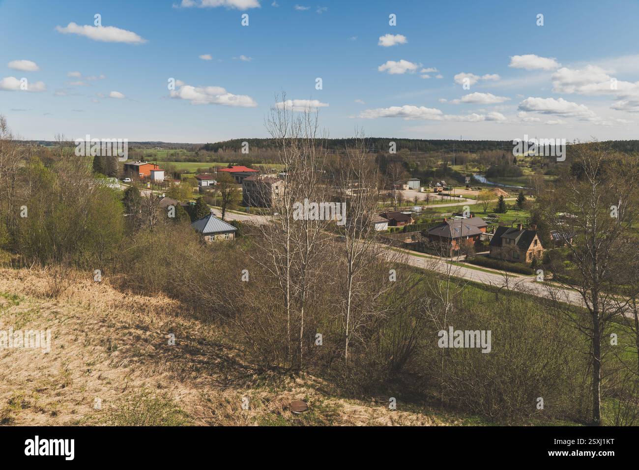 Panoramic view of the Kandava residential area and the Abava river ...