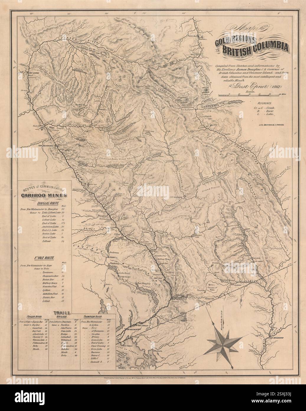Map of the gold regions in British Columbia, Canada from sketches by ...