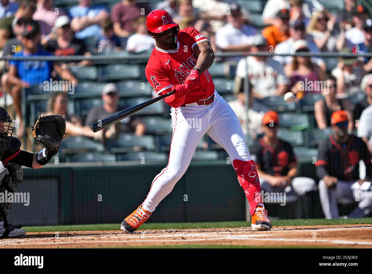Los Angeles Angels' Jorge Soler hits against the San Francisco Giants ...