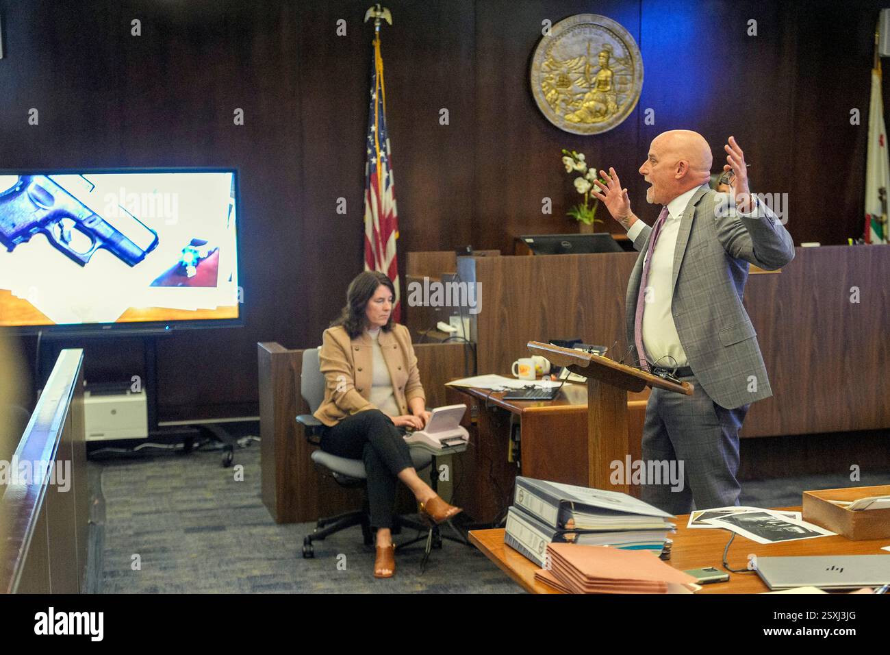Defense attorney Cameron J. Talley argues during opening statements ...
