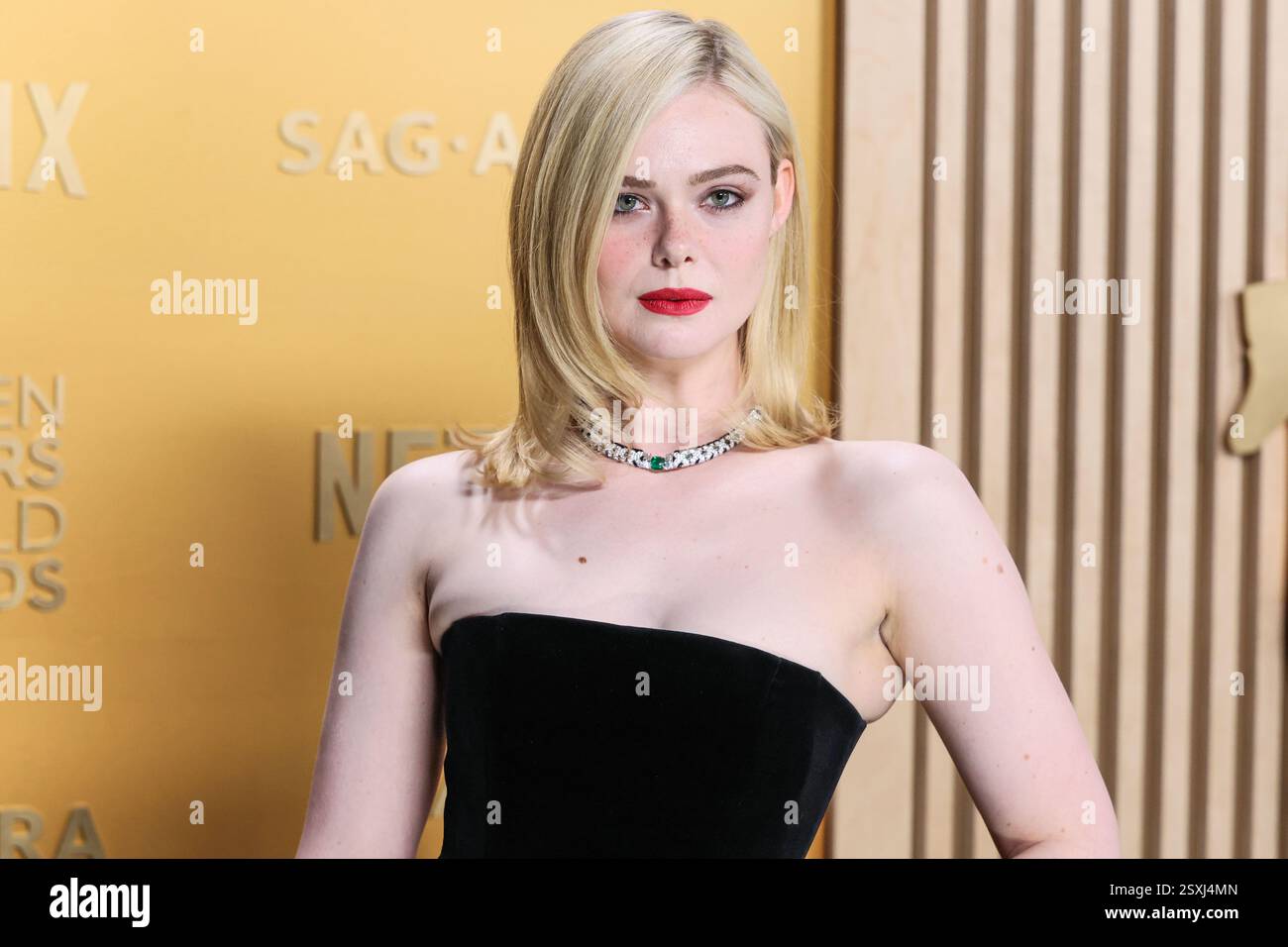LOS ANGELES, CALIFORNIA, USA - FEBRUARY 23: Elle Fanning wearing a Loewe dress arrives at the ...