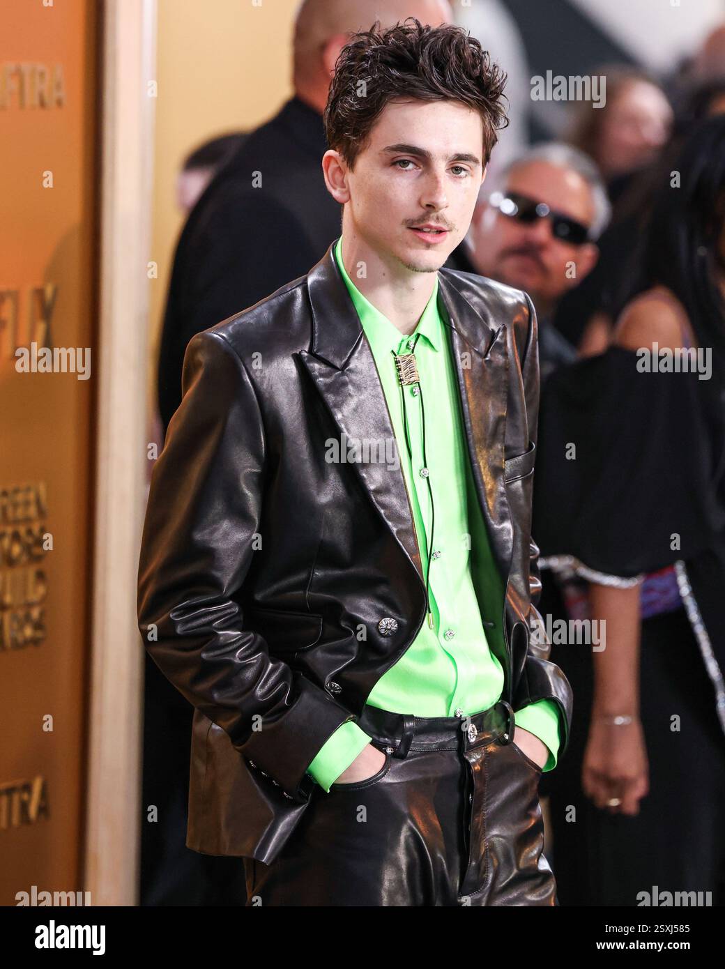 LOS ANGELES, CALIFORNIA, USA - FEBRUARY 23: Timothee Chalamet wearing a full Chrome Hearts look ...