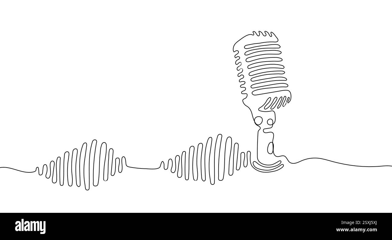 Minimalistic one continuous line drawing of a microphone with musical ...