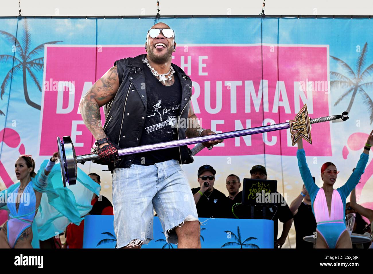 Flo Rida performs on stage during 3 to 5 on Ocean Drive as part of ...