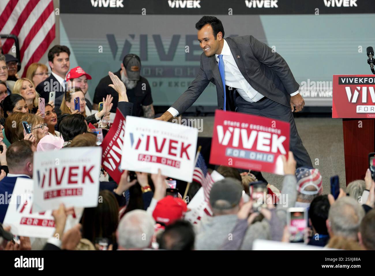 Vivek Ramaswamy is introduced before announcing his candidacy for Ohio ...
