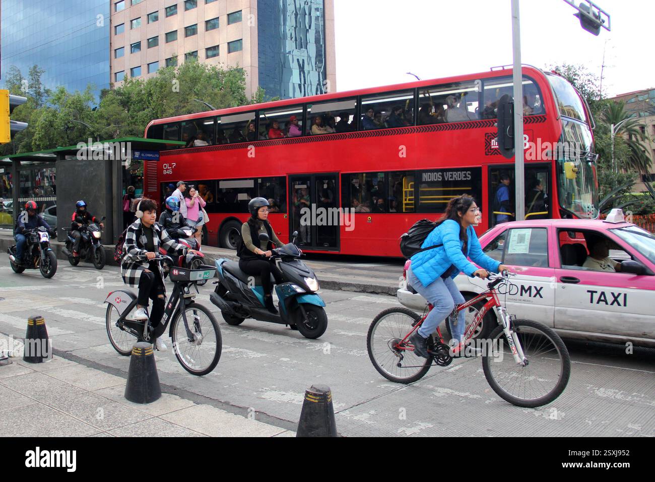 Mexico City, Mexico - Aug 23 2023: The Metrobus is a red double-decker ...