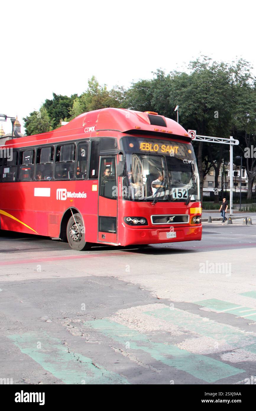 Mexico City, Mexico - Aug 23 2023: The Metrobus is a red double-decker ...