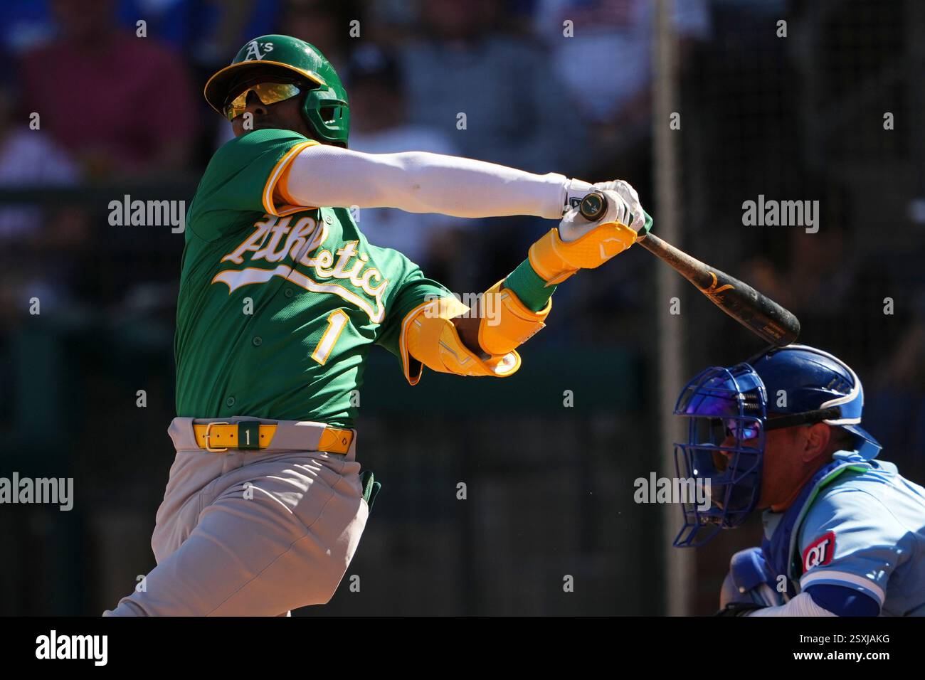 Athletics' Esteury Ruiz strikes out against the Kansas City Royals in ...