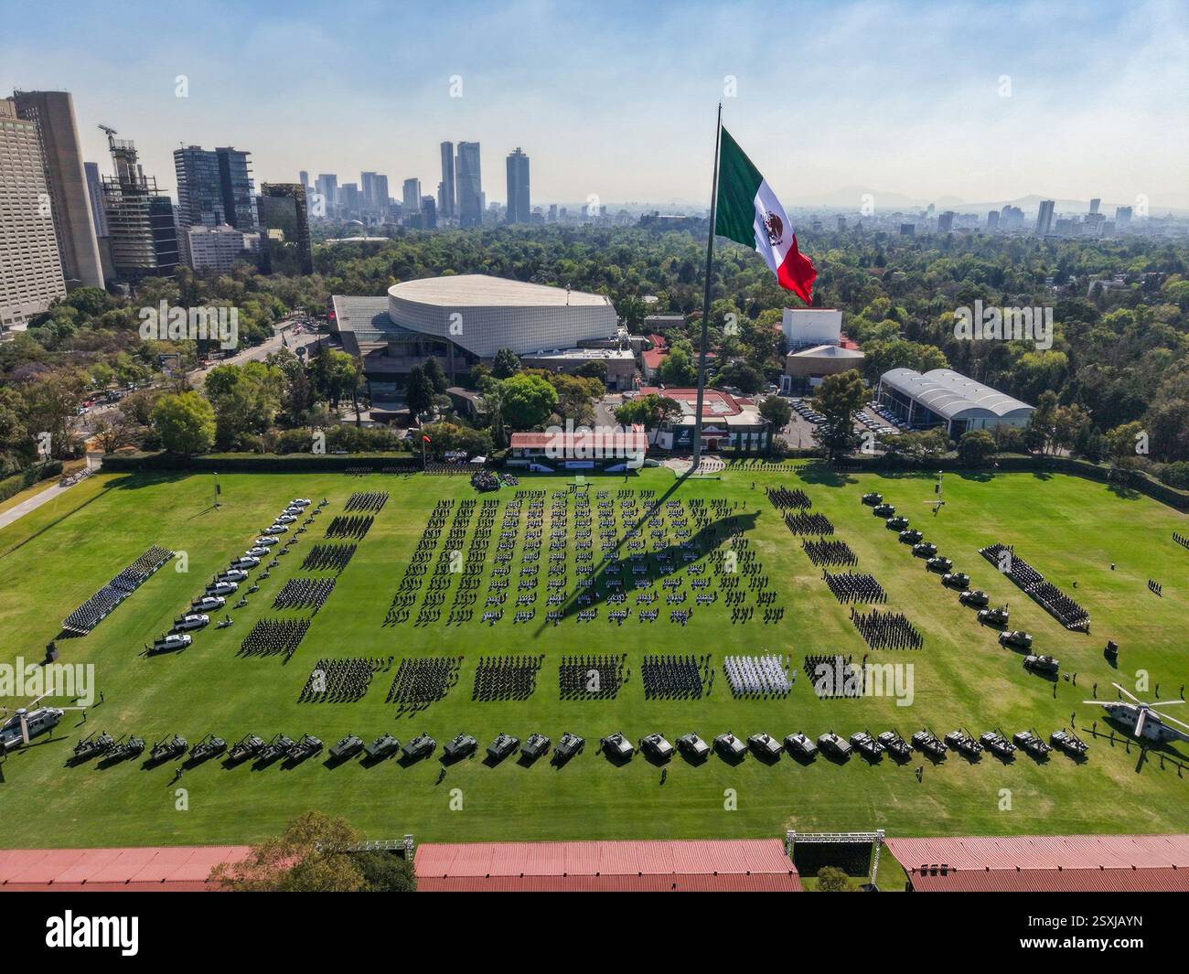 Mexico City, Mexico. 24th Feb, 2025. A massive Mexican flag flies over ...