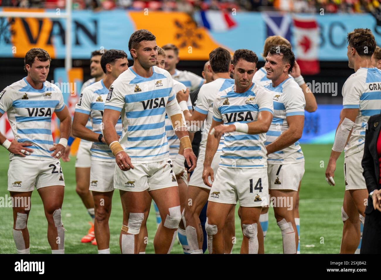 VANCOUVER, CANADA – FEBRUARY 23, 2025: Argentina rugby players erupt in ...