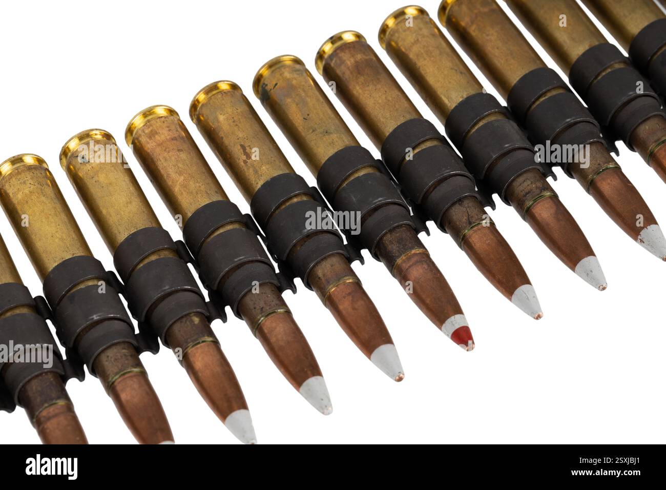 .50 BMG caliber machine gun ammunition belt with cartridges isolated on ...