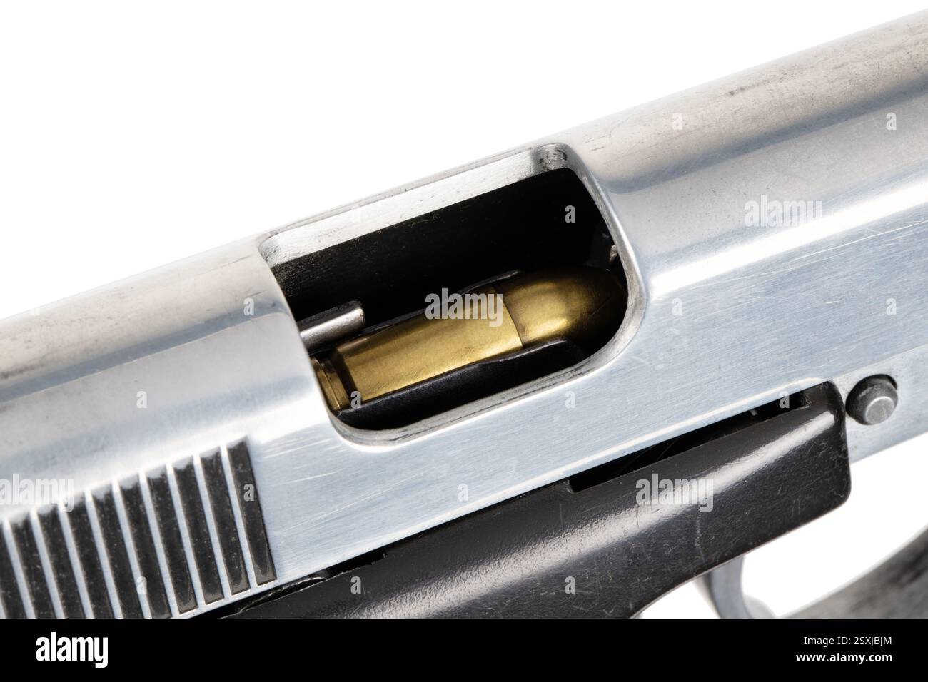 semi automatic 9mm handgun stainless pistol with ammo in receiver ...