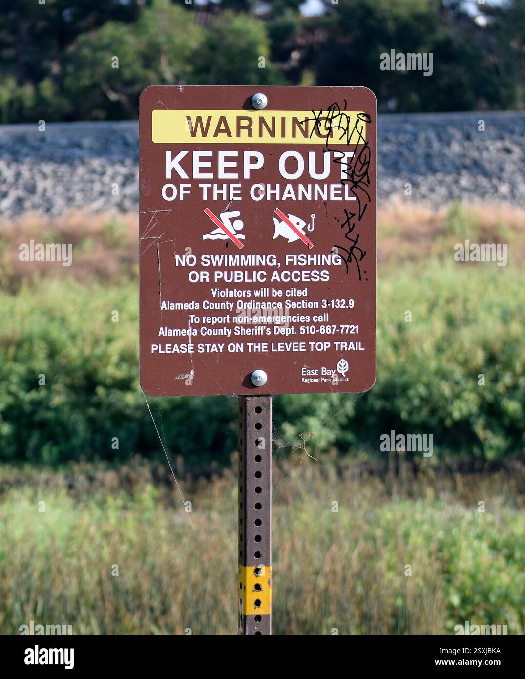 warning keep out of the channel sign along Alameda Creek flood control ...
