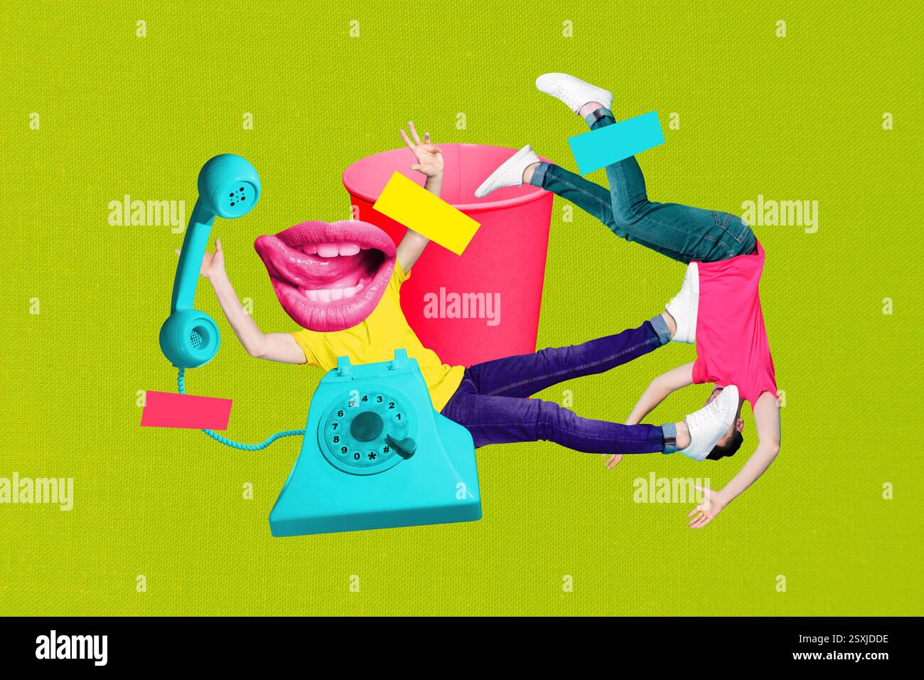 Composite 3D collage trend artwork template design of landline phone ...