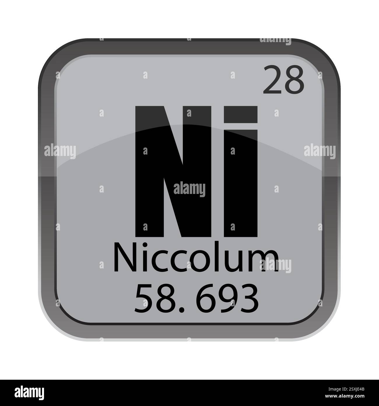 Ni 28 highlight. Niccolum 58.693 label. Chemical element vector. Shiny ...