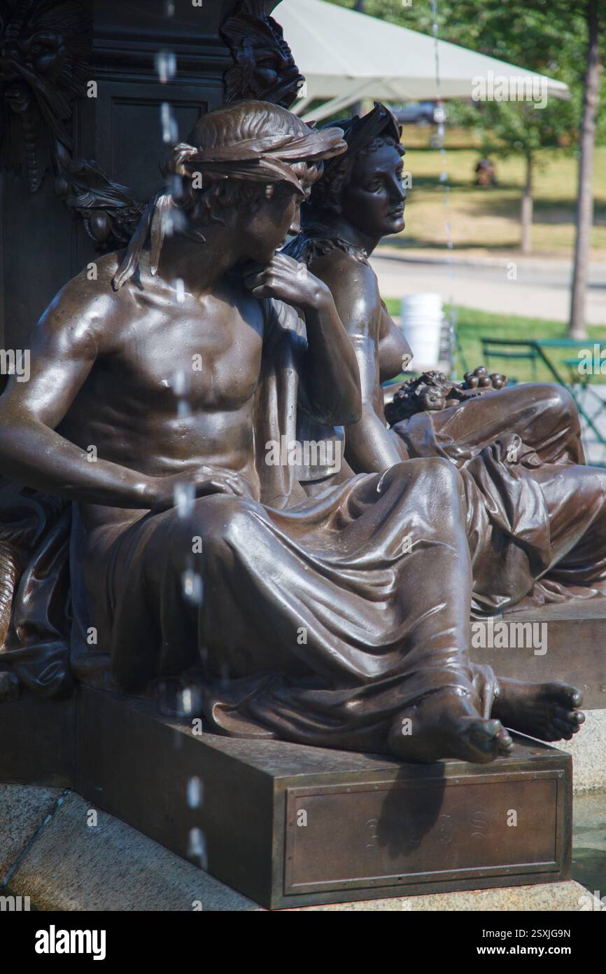 A detail of the statues of the Brewer fountain at Boston Common Park ...