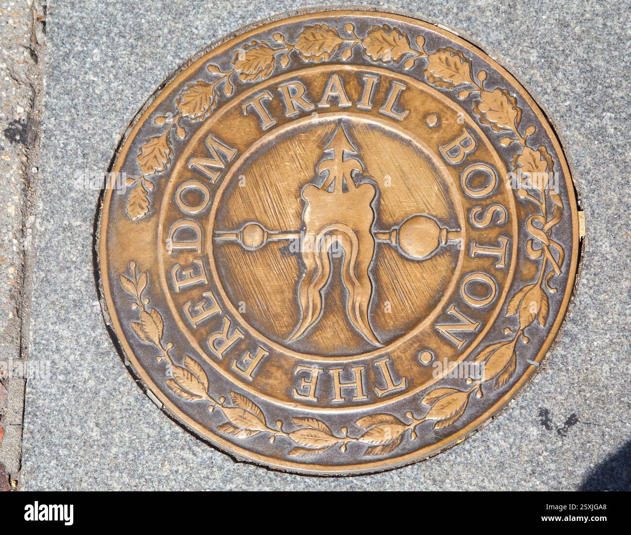 The Freedom Trail bronze manhole road sign in Boston, MA Stock Photo ...