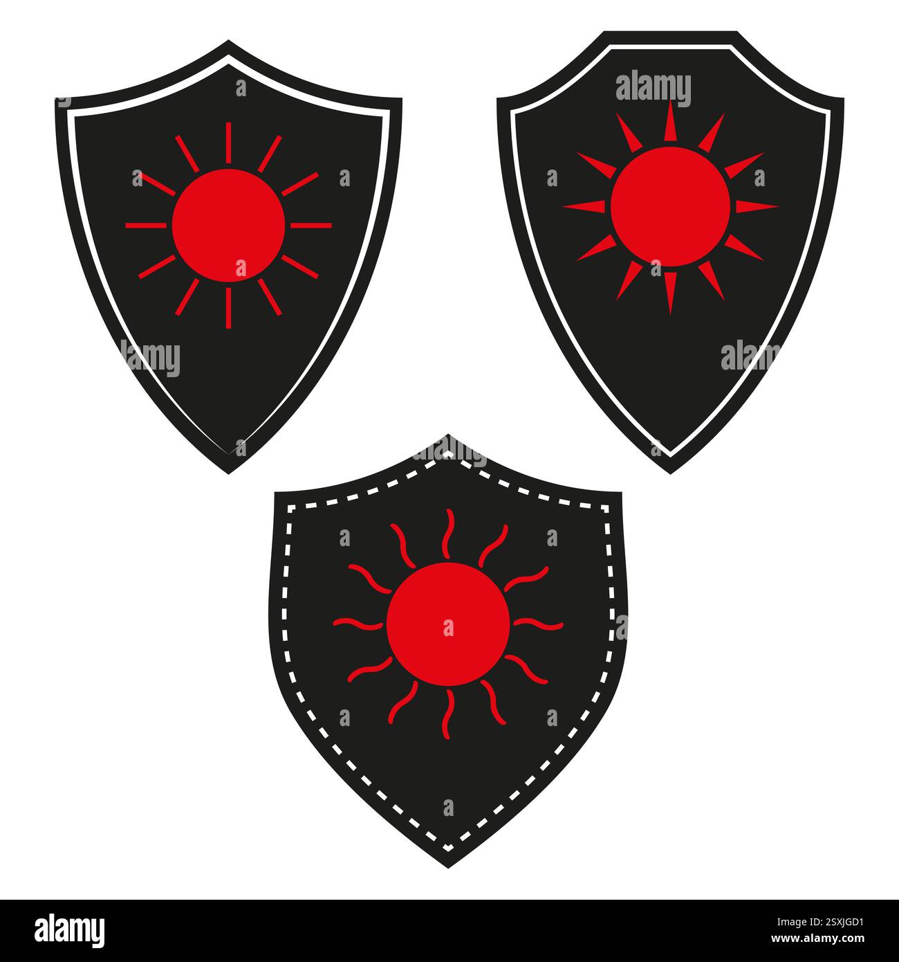 Shield emblem icon. Sun protection symbol. Black and red design. Vector ...