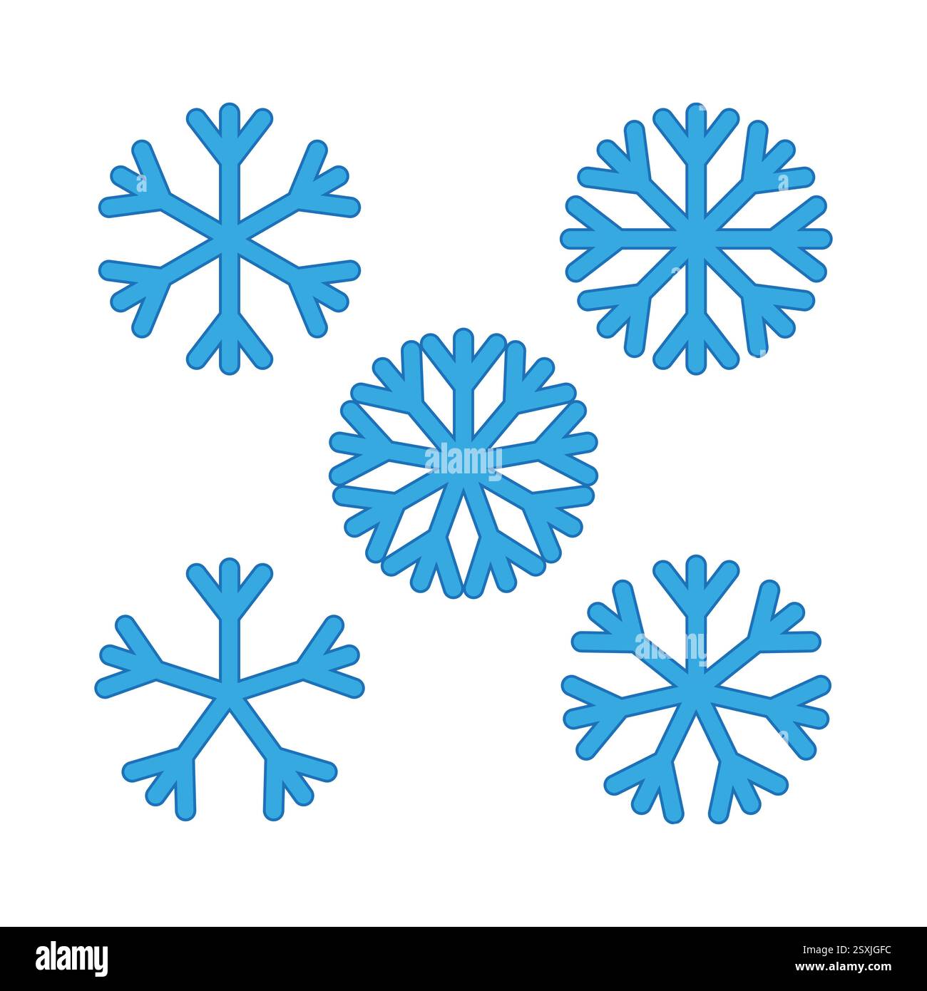 Five blue snowflakes. Various symmetric forms. A simple winter icon set ...