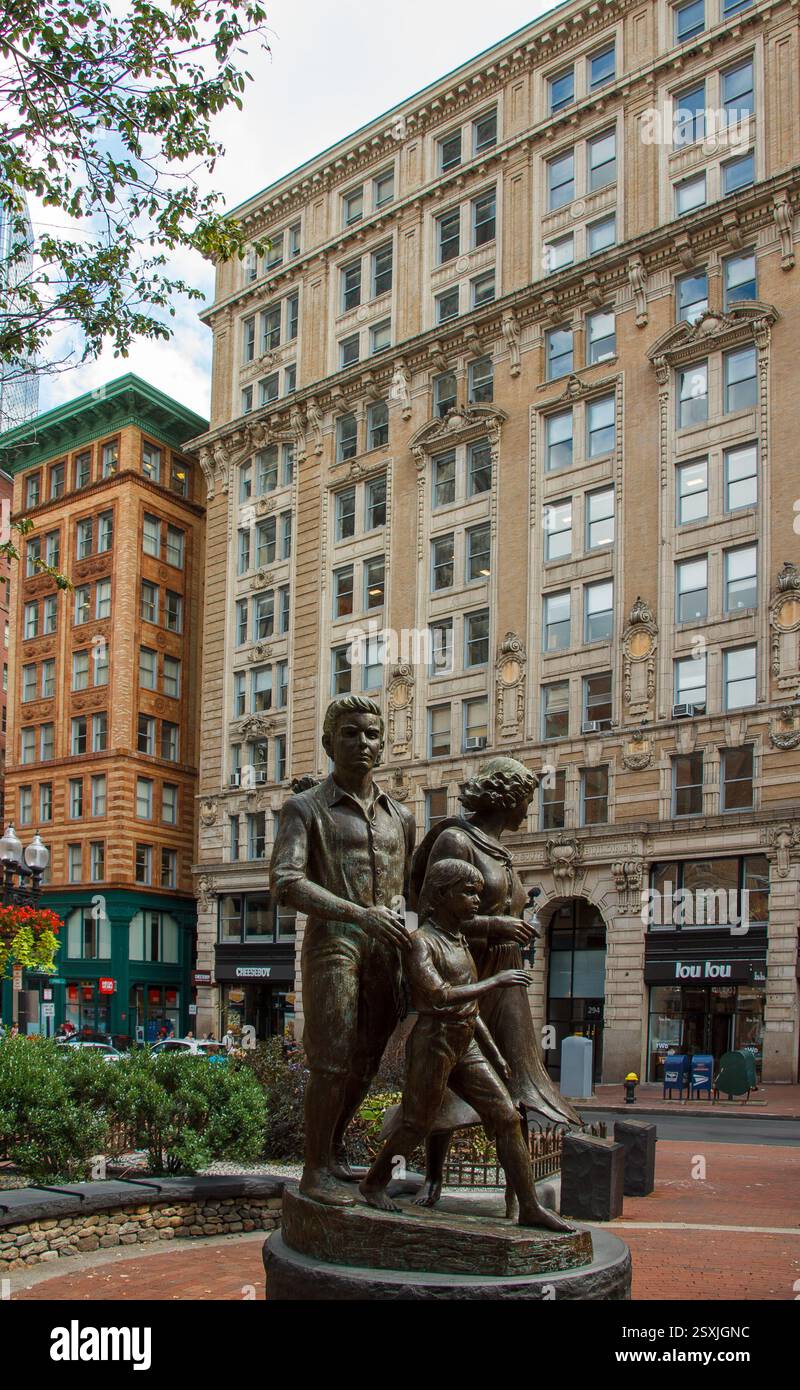 The Boston Irish famine memorial and the typical historical brick ...