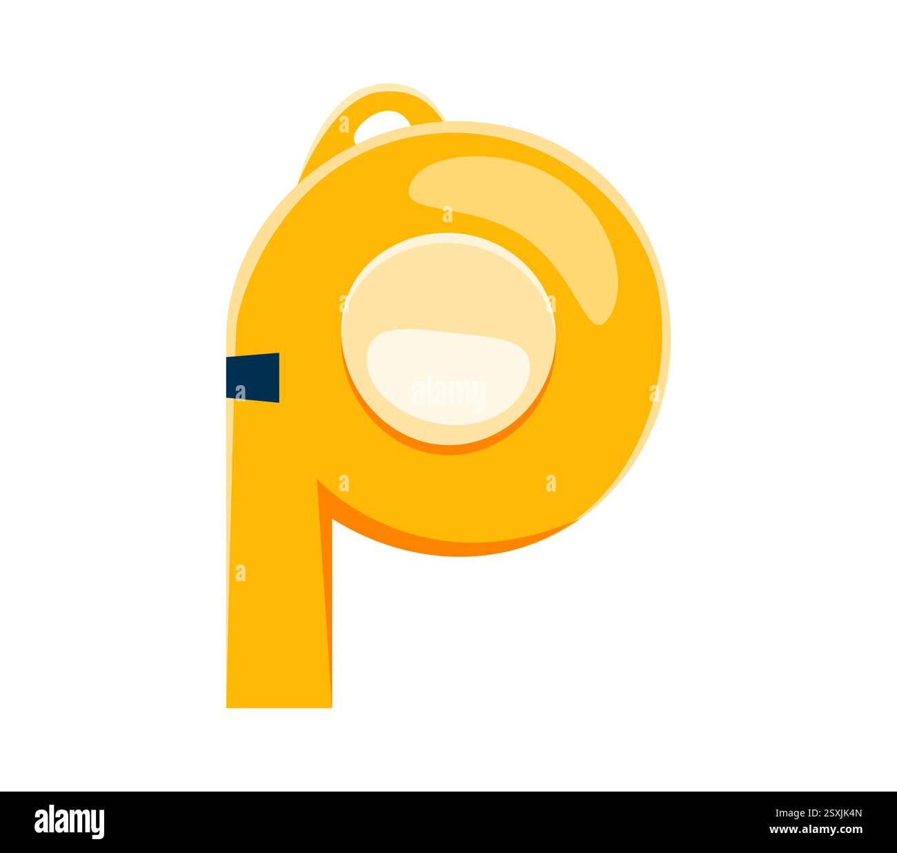 Cartoon letter P as yellow whistle, sport font, soccer and football ...