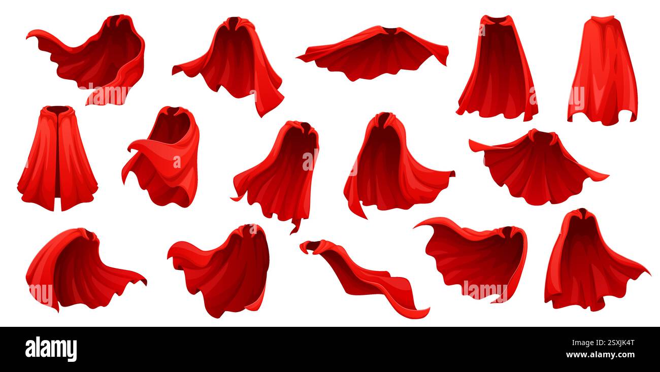 Red magic carnival mantle, superhero cape and hero coat cloak. Vector ...