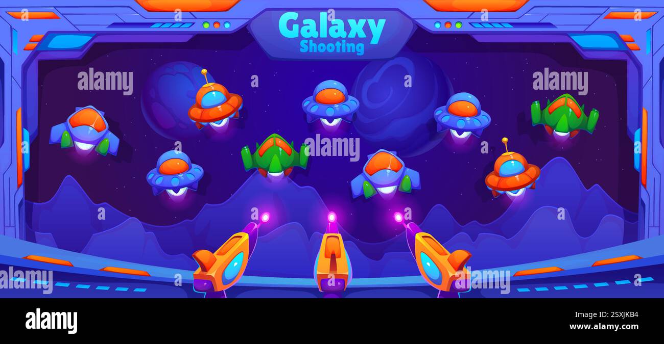 Carnival shoot game, galaxy battle shooting range in amusement park ...