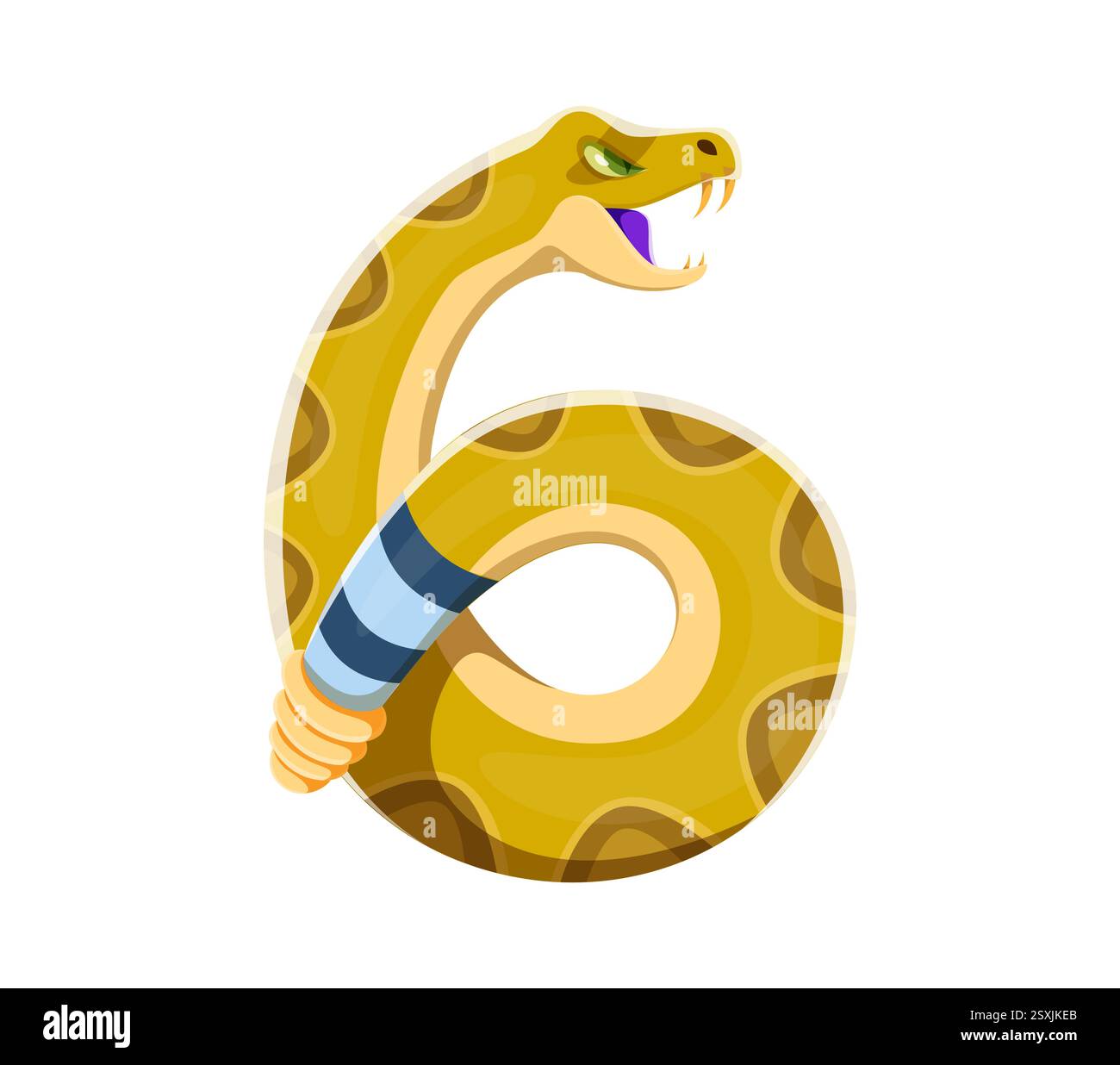 Cartoon number six as a green rattlesnake reptile . Vector cowboy font ...